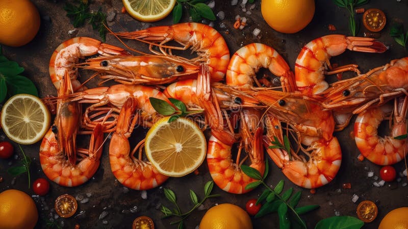 Tasty Prawns. Top View Closeup Stock Illustration - Illustration of ...