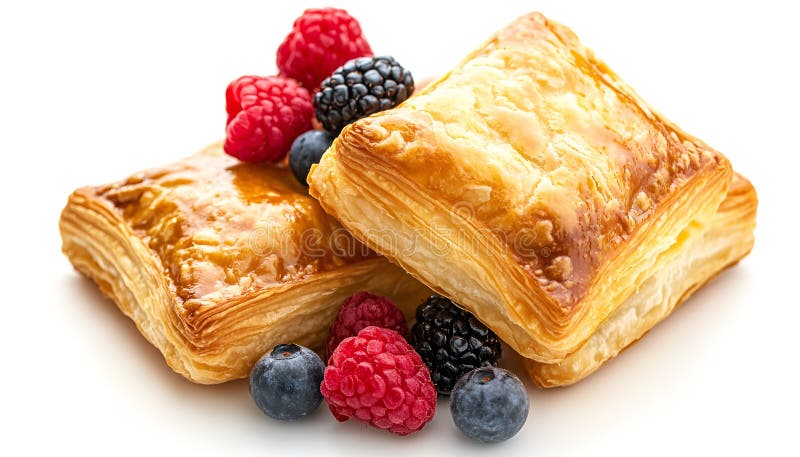 Tasty Puff Pastries with Berries, Isolated on White, Top View Stock ...