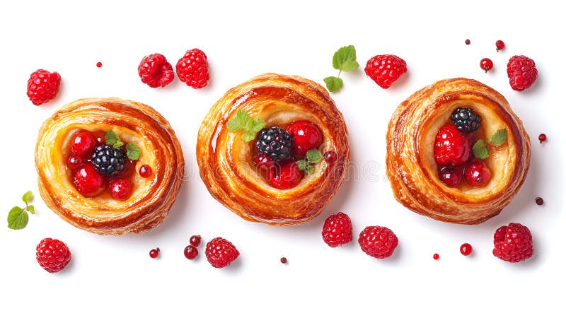 Tasty Puff Pastries with Berries, Isolated on White, Top View Stock ...