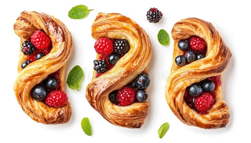 Tasty Puff Pastries with Berries, Isolated on White, Top View Stock ...