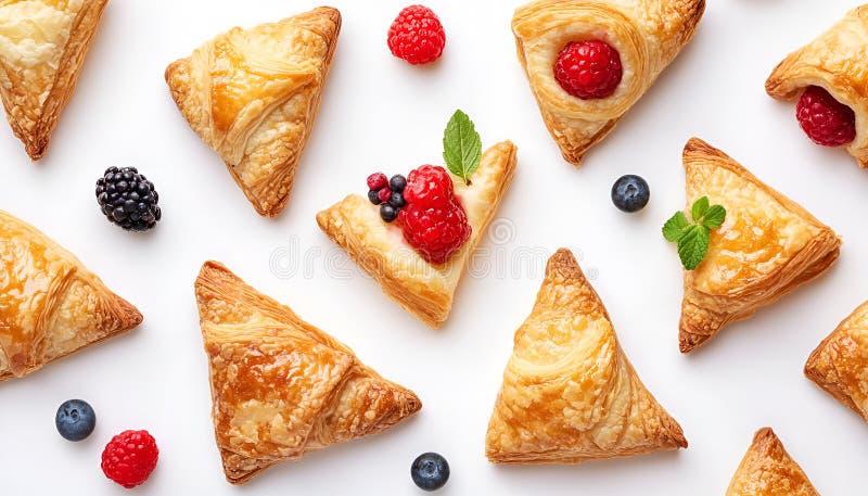 Tasty Puff Pastries with Berries, Isolated on White, Top View Stock ...