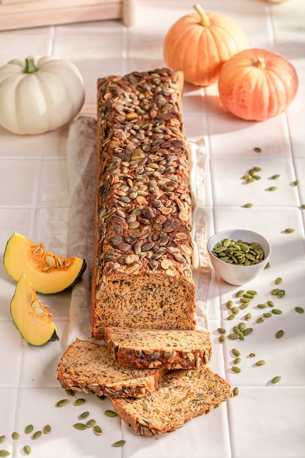 Tasty Pumpkin Bread with Grains and Sesame Seeds Stock Image - Image of delicious, homemade ...