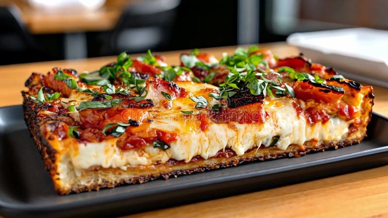Tasty Rectangular Pizza with Herbs and Tomato Sauce in a Cozy ...
