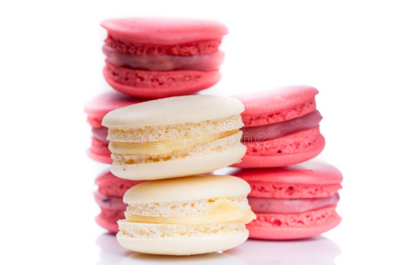 Tasty Red and White Macaroon Close Up Stock Photo - Image of macaroons ...