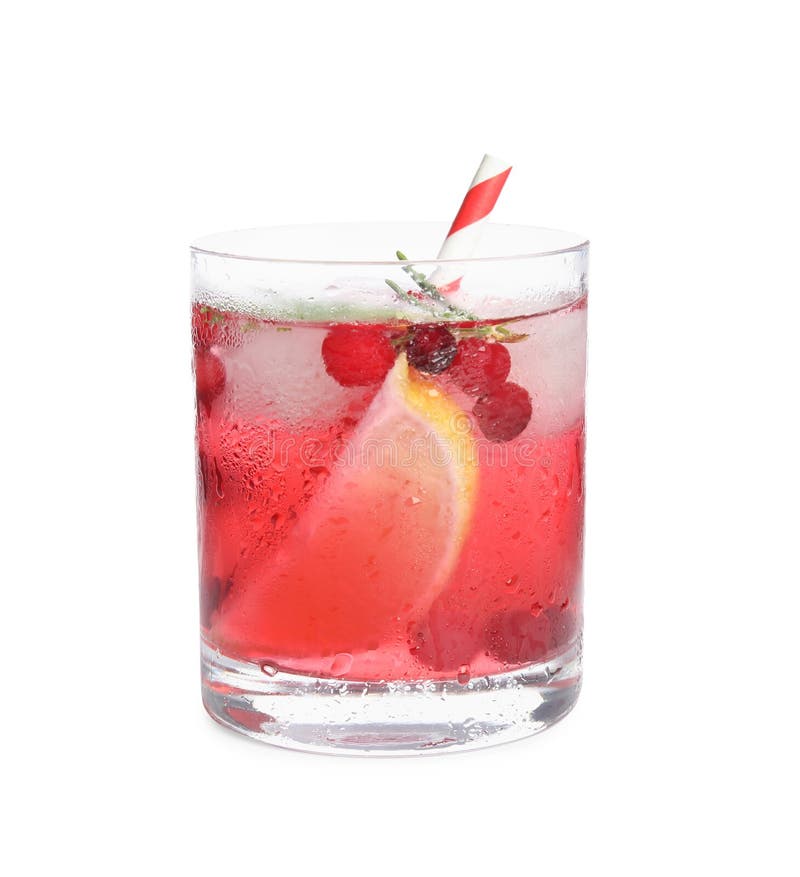 Tasty Refreshing Cranberry Cocktail with Lemon Isolated on White Stock ...