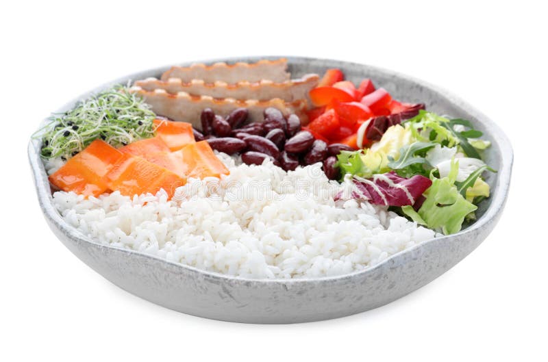 Tasty Rice with Beans, Vegetables and Meat Isolated on White Stock ...