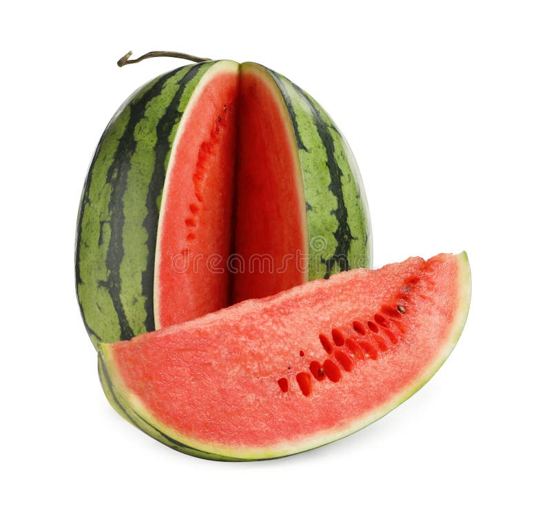 Tasty Ripe Cut Watermelon on White Background Stock Photo - Image of ...