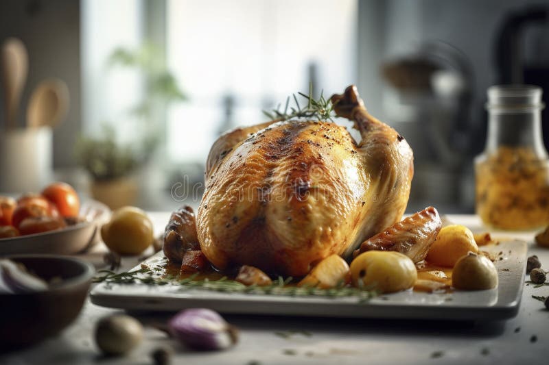 Roasted Chicken with Potatoes, Created with Generative AI Stock ...
