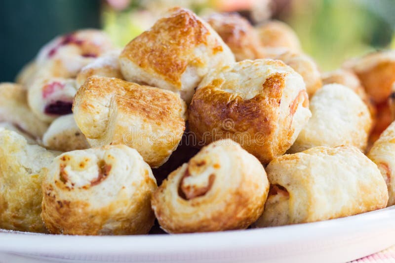 Tasty Rolls with Cheese and Ham on a Plate Stock Image - Image of ...