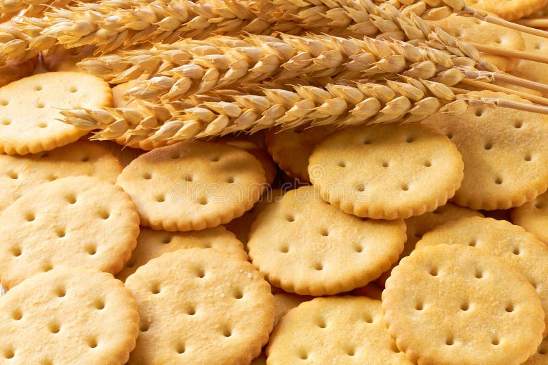 Tasty Round Crackers on a White Table, Close Up Stock Image - Image of ...