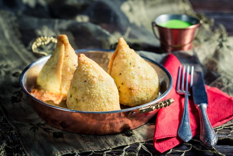 Tasty samosa with dip stock photo. Image of chutney, samosa - 62451586