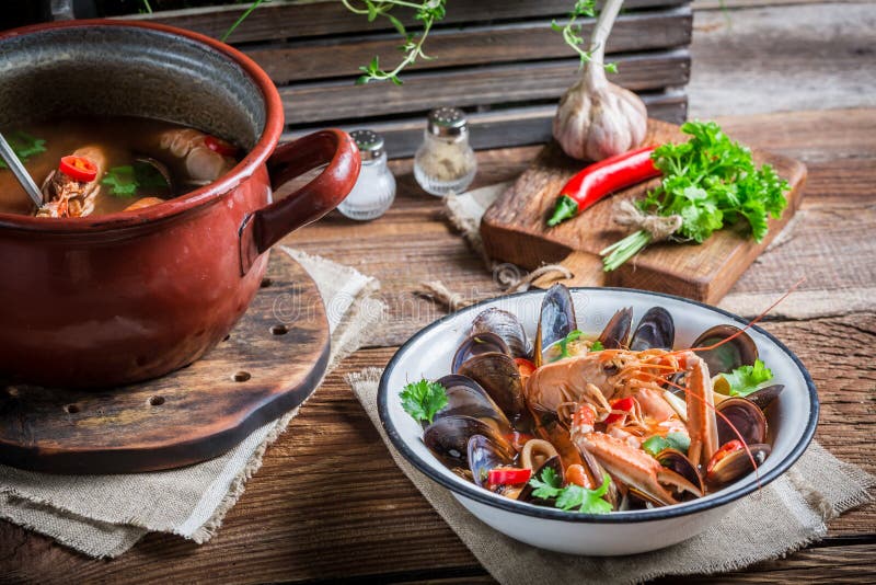 Tasty Seafood Soup with Mix of Shellfish Stock Image - Image of asian ...