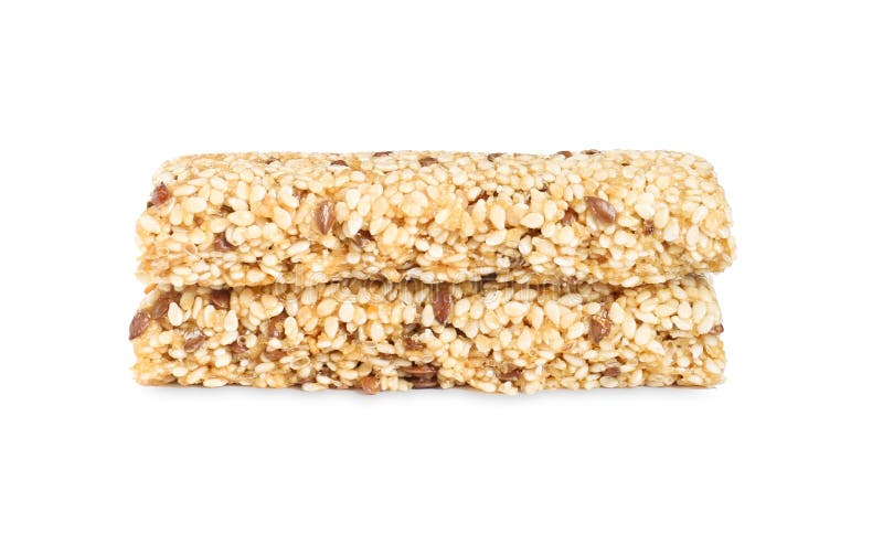 Tasty Sesame Seed Bars Isolated on White Stock Photo - Image of seeds ...