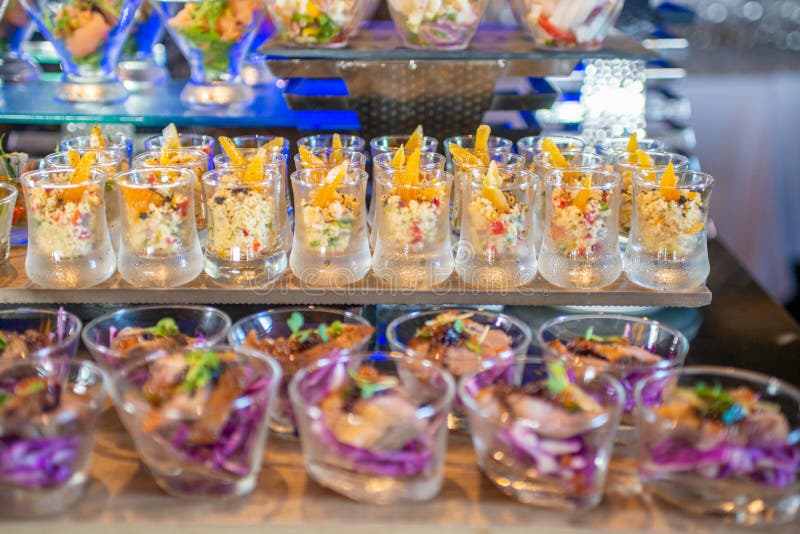 Tasty Short Eats in the Small Glass Bowls in the Buffet Stock Image ...