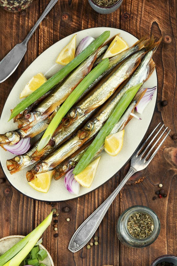 Tasty smoked capelin stock image. Image of onion, ingredient - 330670171