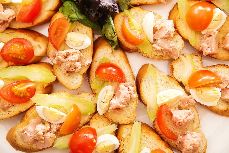 Tasty Snacks with Eggs, Tomato and Pate Stock Image - Image of dill ...