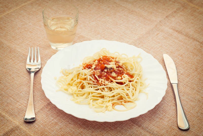 Tasty spaghetti with sauce stock image. Image of cutlery - 38682177