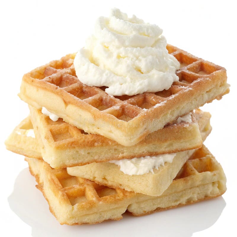Tasty Stack of Waffles with White Cream Cheese on Top Isolated on White ...