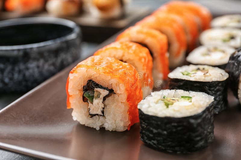 Tasty Sushi on Plate, Closeup Stock Photo - Image of food, asian: 151354816