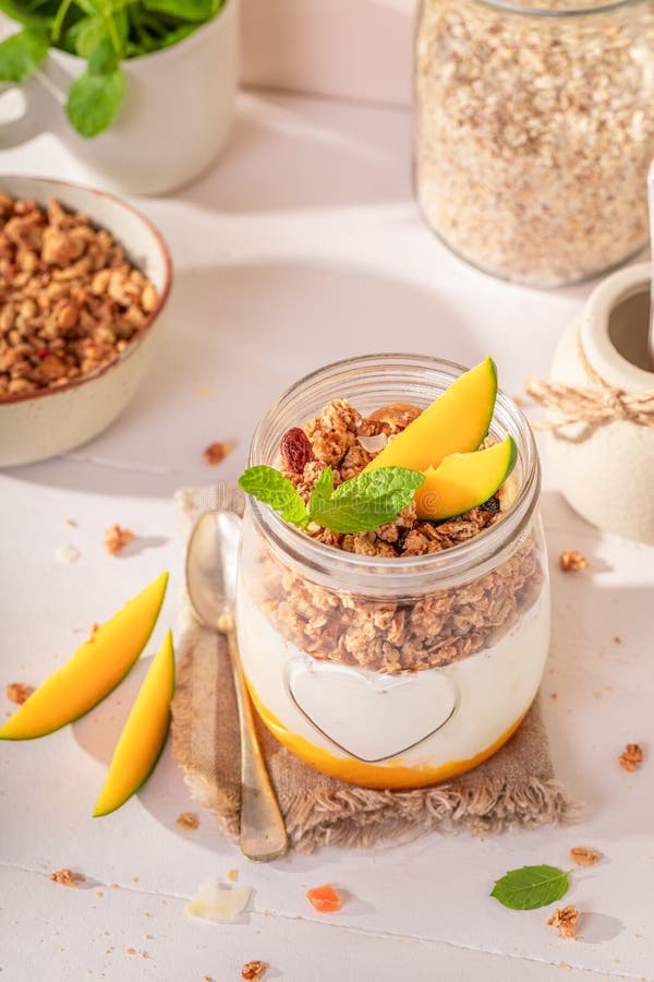 Tasty and Sweet Mango Granola in Spring Kitchen for Lunch Stock Photo ...