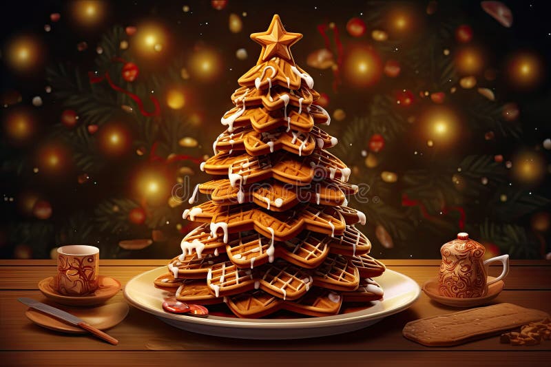 Tasty Sweet Waffle Christmas Tree Stock Illustration - Illustration of ...