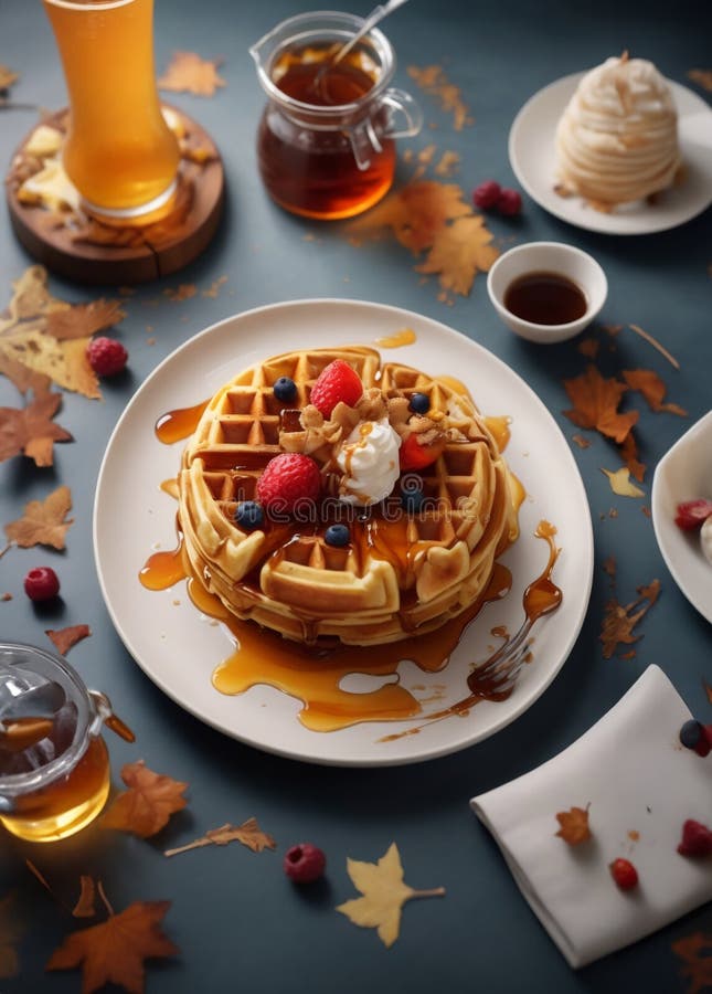 Tasty Sweet Waffles with Maple Syrup Stock Illustration - Illustration ...
