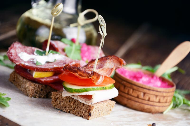 Tasty tapas on the table stock photo. Image of cuisine - 69049786