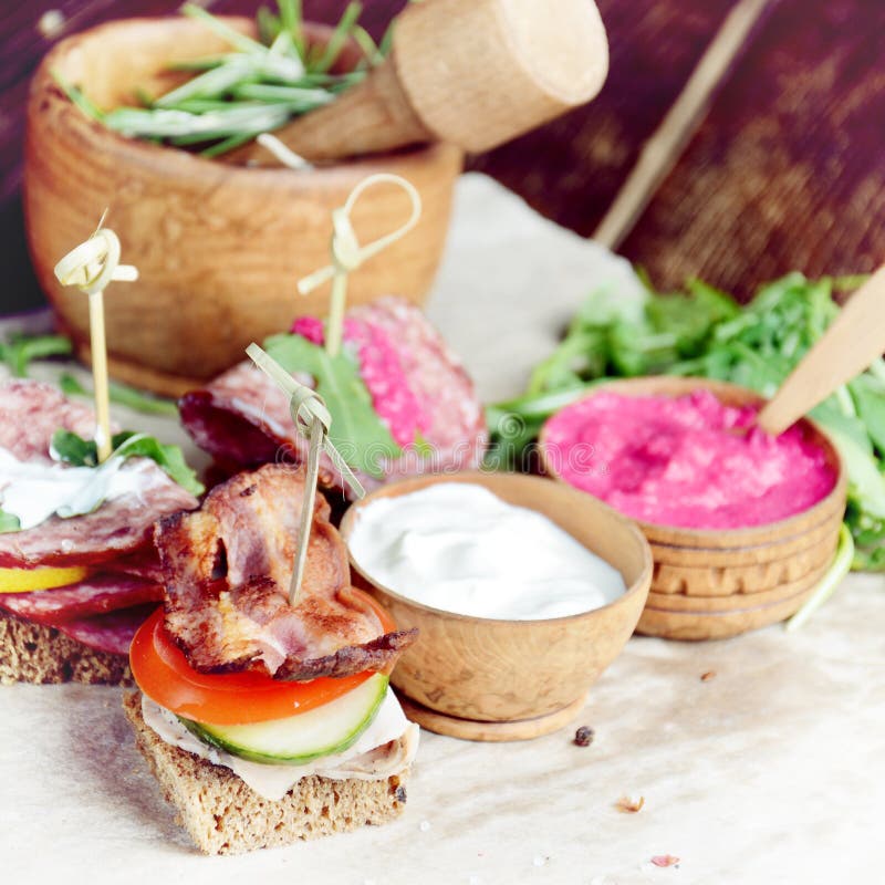 Tasty tapas on the table stock photo. Image of buffet - 73573900