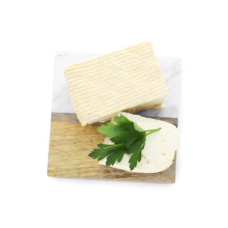 Tasty Tofu Cheese Isolated on White, Top View Stock Image - Image of ...