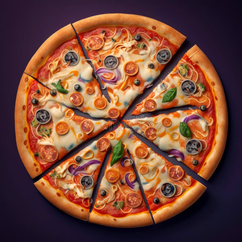 Tasty Top View Sliced Pizza. Italian Traditional Round Pizza. Stock ... Tasty Top View Sliced Pizza. Italian Traditional Round Pizza. Stock ...