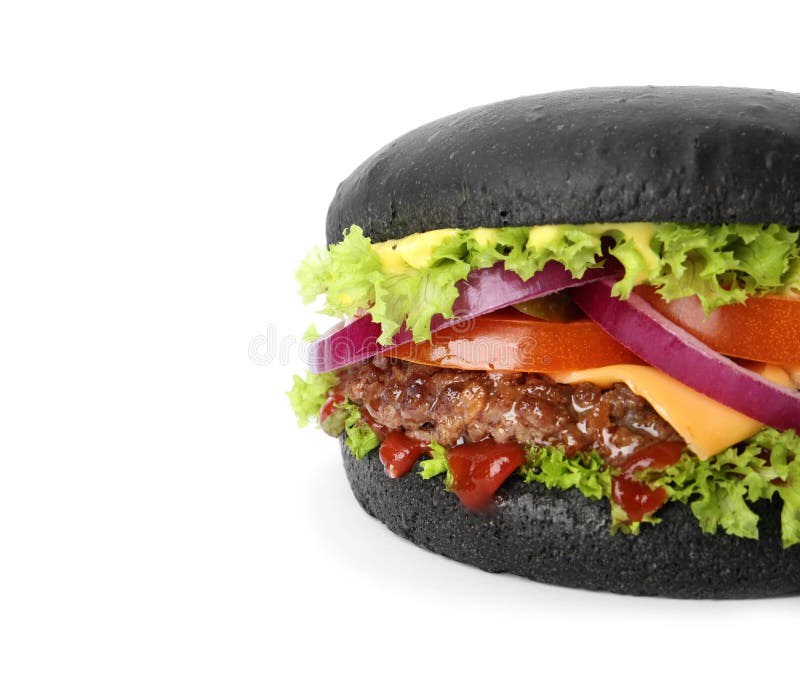 Tasty Unusual Black Burger on White Stock Image - Image of cutlet ...