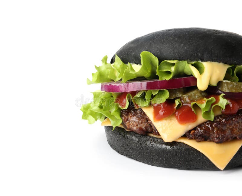 Tasty Unusual Black Burger Isolated Stock Photo - Image of closeup ...