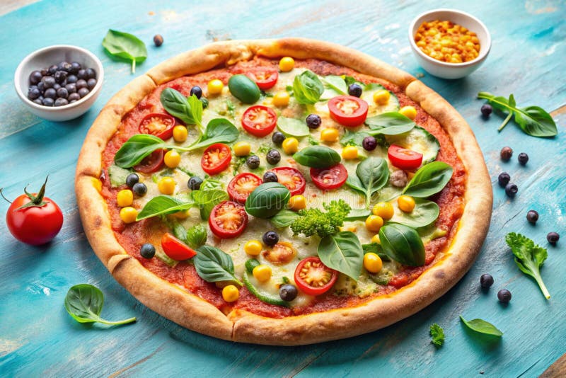 Tasty Vegetarian Pizza on Light Blue Background Stock Illustration ...