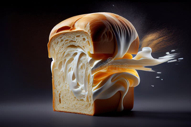 Tasty White Bread on the Table with a Milk Explosion Stock Illustration ...
