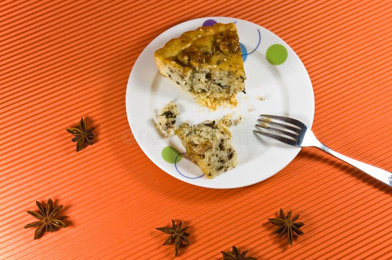 Tasty Yellow Honey Pie with Wallnut Decorations. Stock Photo - Image of ...