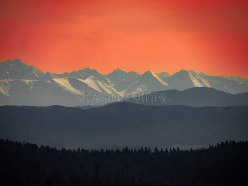 Tatry Malopolska Sunset in the Mountains Stock Photo - Image of view ...