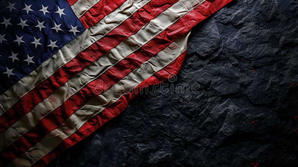 A Tattered American Flag on a Solid Black Background for Website and ...