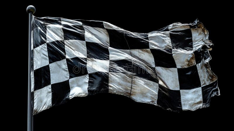 A Tattered Checkered Flag Billows in the Wind Against a Black ...