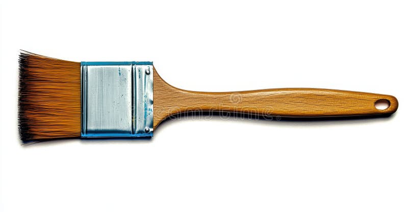 A Tattered Paintbrush with a Wooden Handle and Blue Paint, Lying on a ...