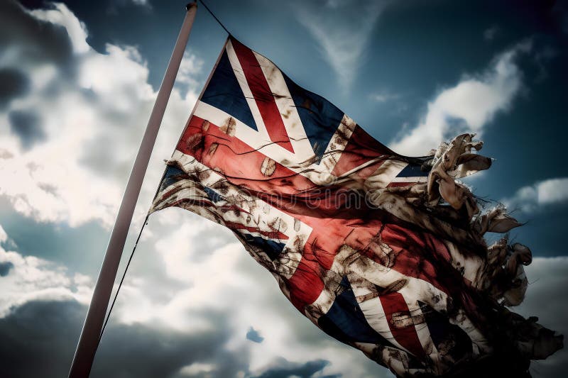 Tattered Union Jack on Flagpole (AI Generated) Stock Illustration ...