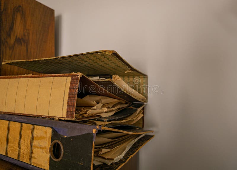 Tattered and Yellowed Files in Old Office Folders Stock Photo - Image ...