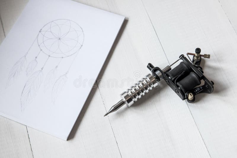 Tattoo Accesories with Tattoo Sketch Stock Image - Image of medicine ...
