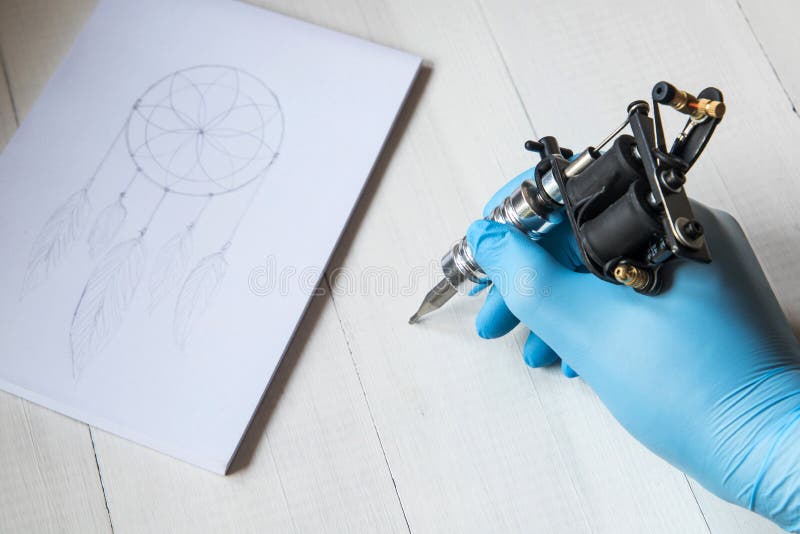 Tattoo Accesories with Tattoo Sketch Stock Image - Image of hygiene ...