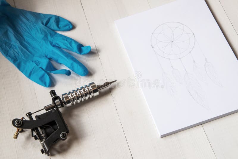 Tattoo Accesories with Tattoo Sketch Stock Image - Image of adult ...