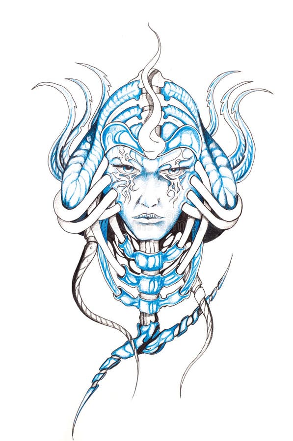 Tattoo Art, Sketch of a Monster Stock Illustration - Illustration of ...