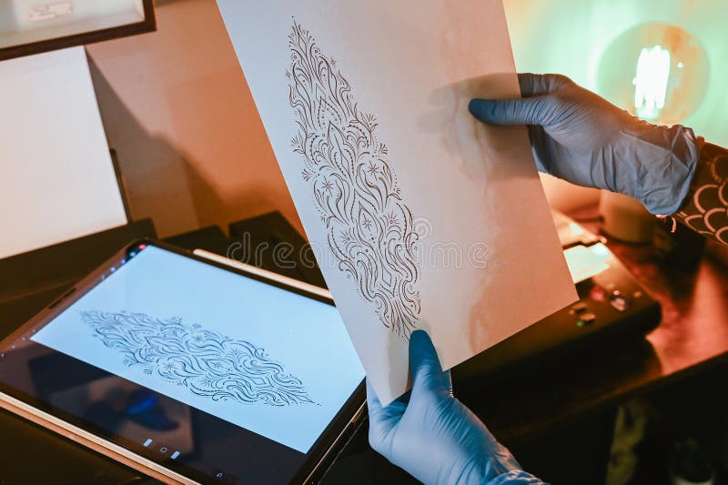 Tattoo Artist Printing a Stencil Using Thermal Copier Machine Stock ...