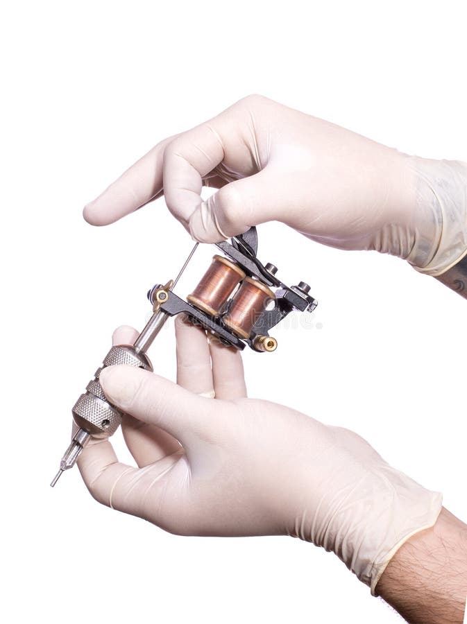 Tattoo Artist at Work. Preparing the Needle and Stock Image - Image of ...