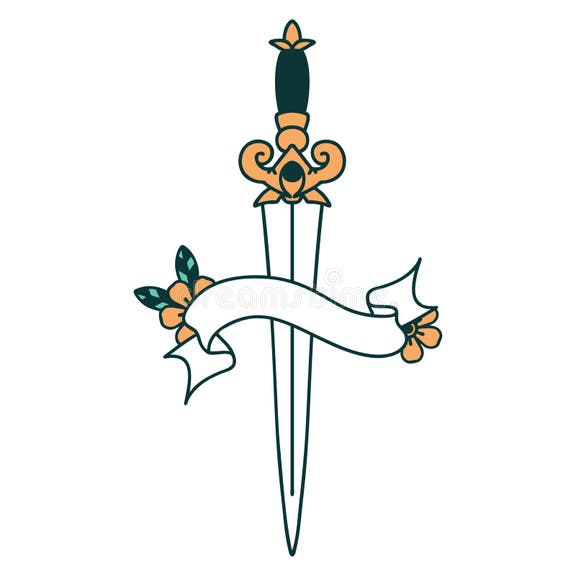 Tattoo with Banner of Dagger Stock Vector - Illustration of icon ...
