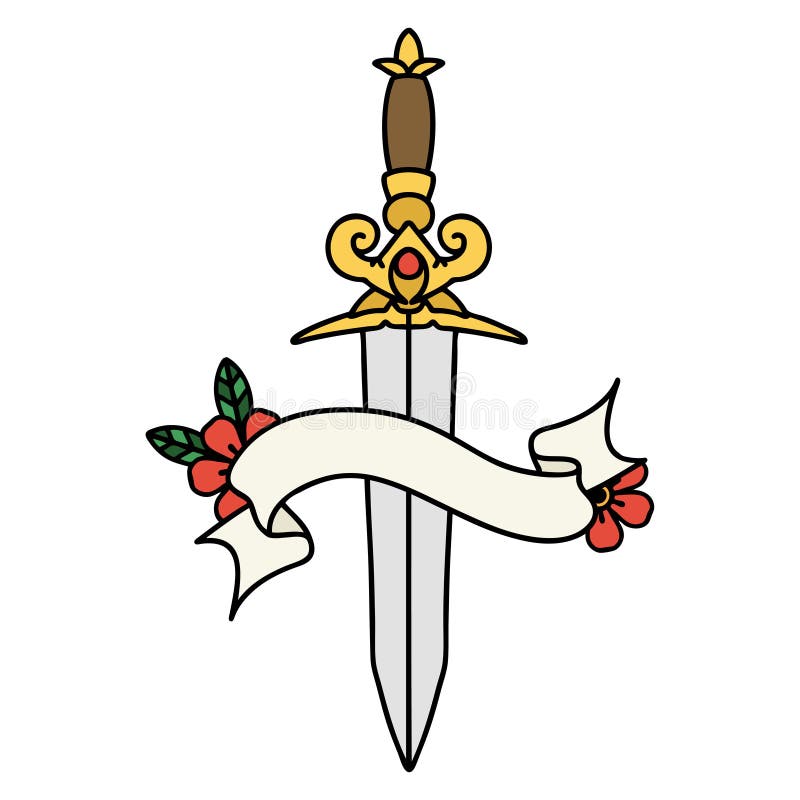 Tattoo with Banner of Dagger Stock Vector - Illustration of magic, icon ...