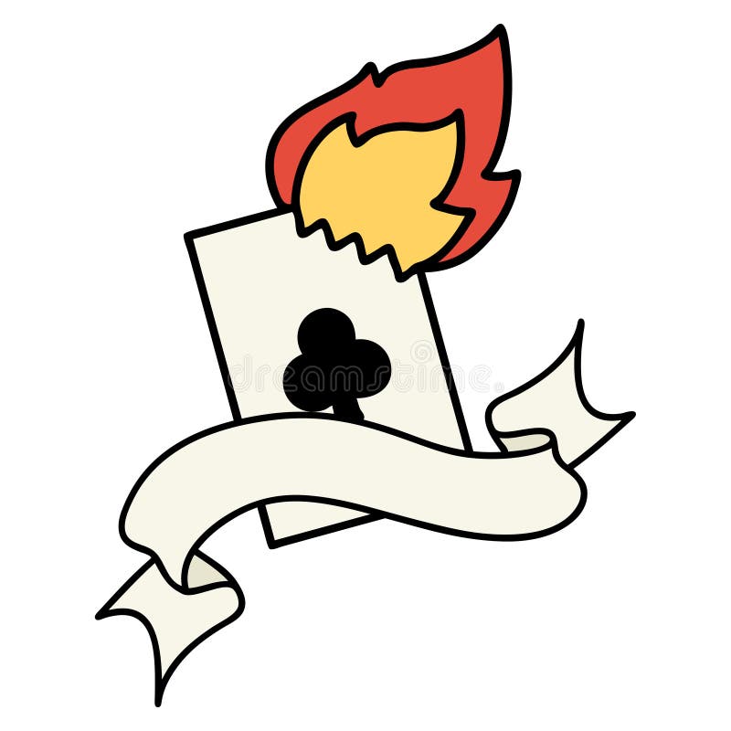 Tattoo with Banner of a Flaming Card Stock Vector - Illustration of ...